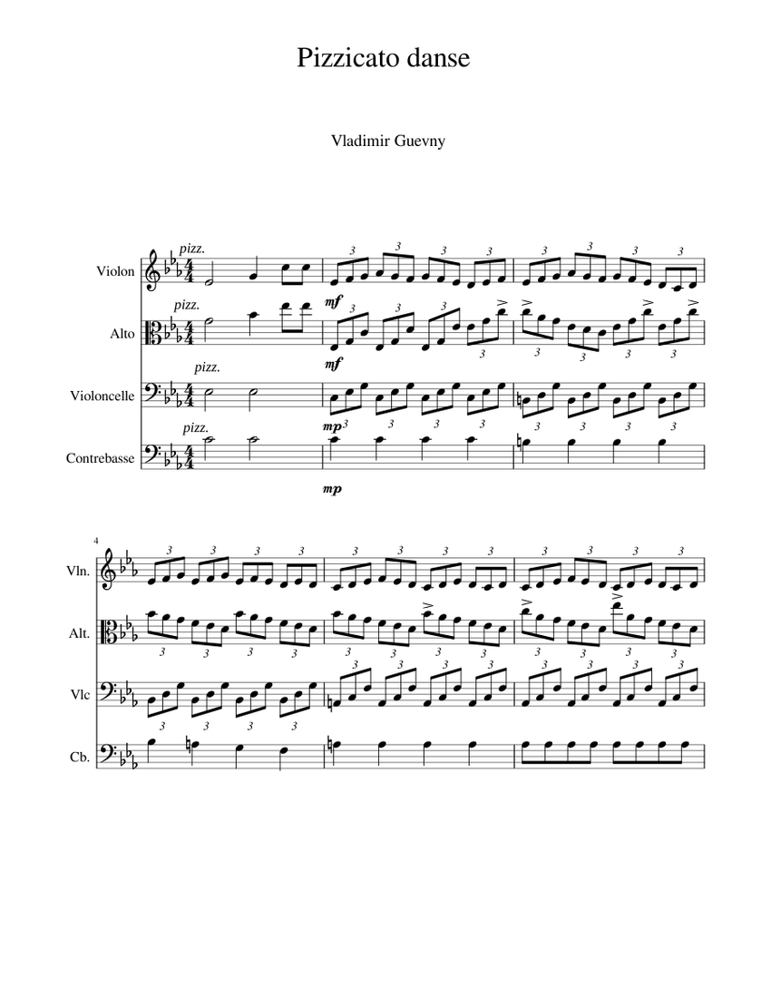 Pizzicato danse Sheet music for Contrabass, Violin, Viola, Cello (Mixed ...