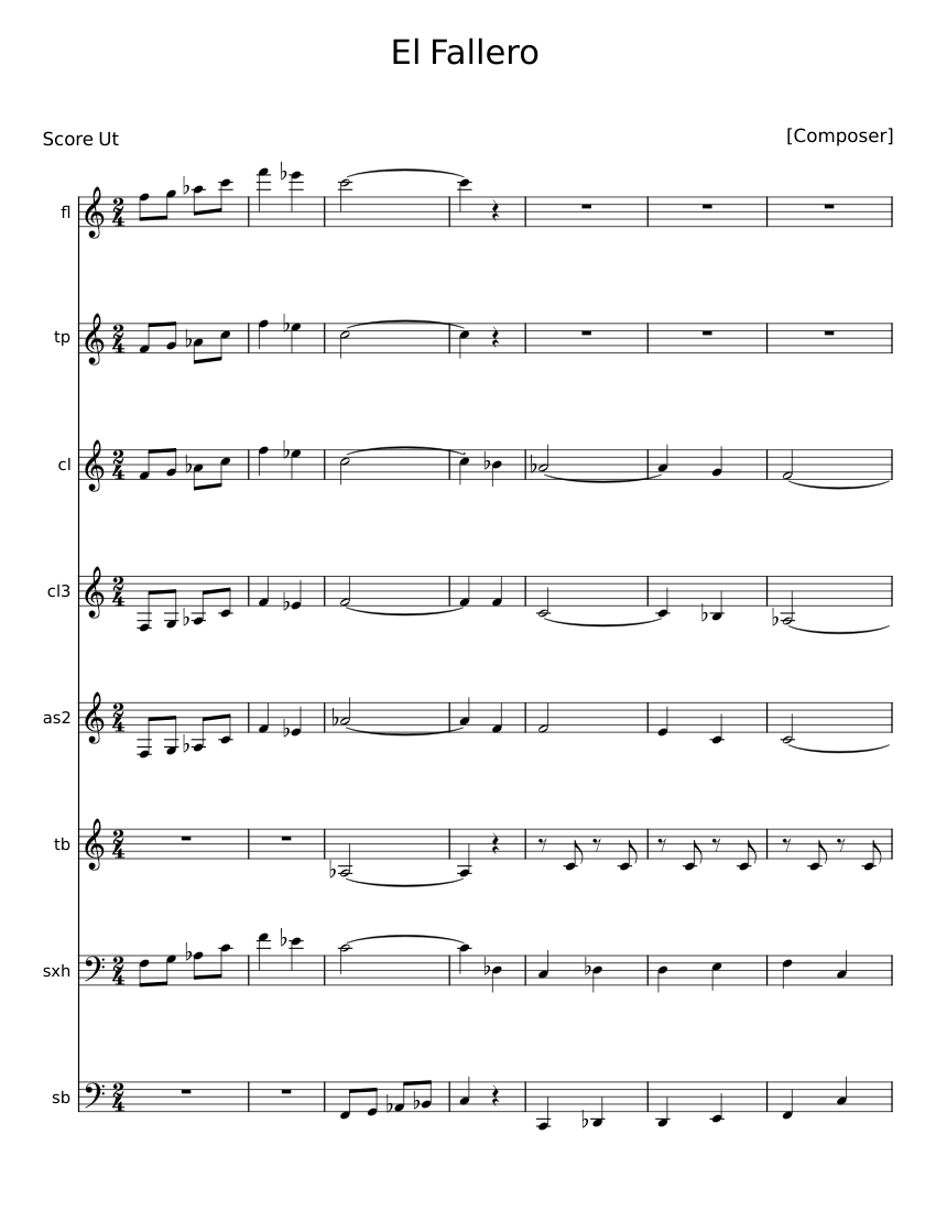 El Fallero Sheet Music for Flute, Saxophone alto, Saxophone tenor ...