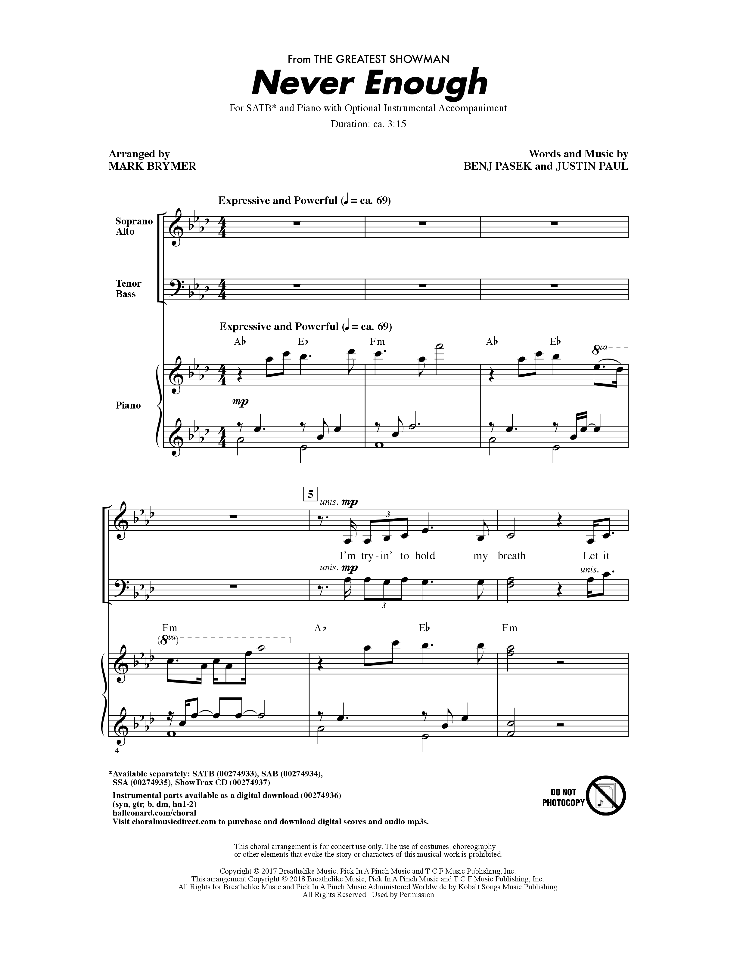 Play Official version of Never Enough - The Greatest Showman sheet ...