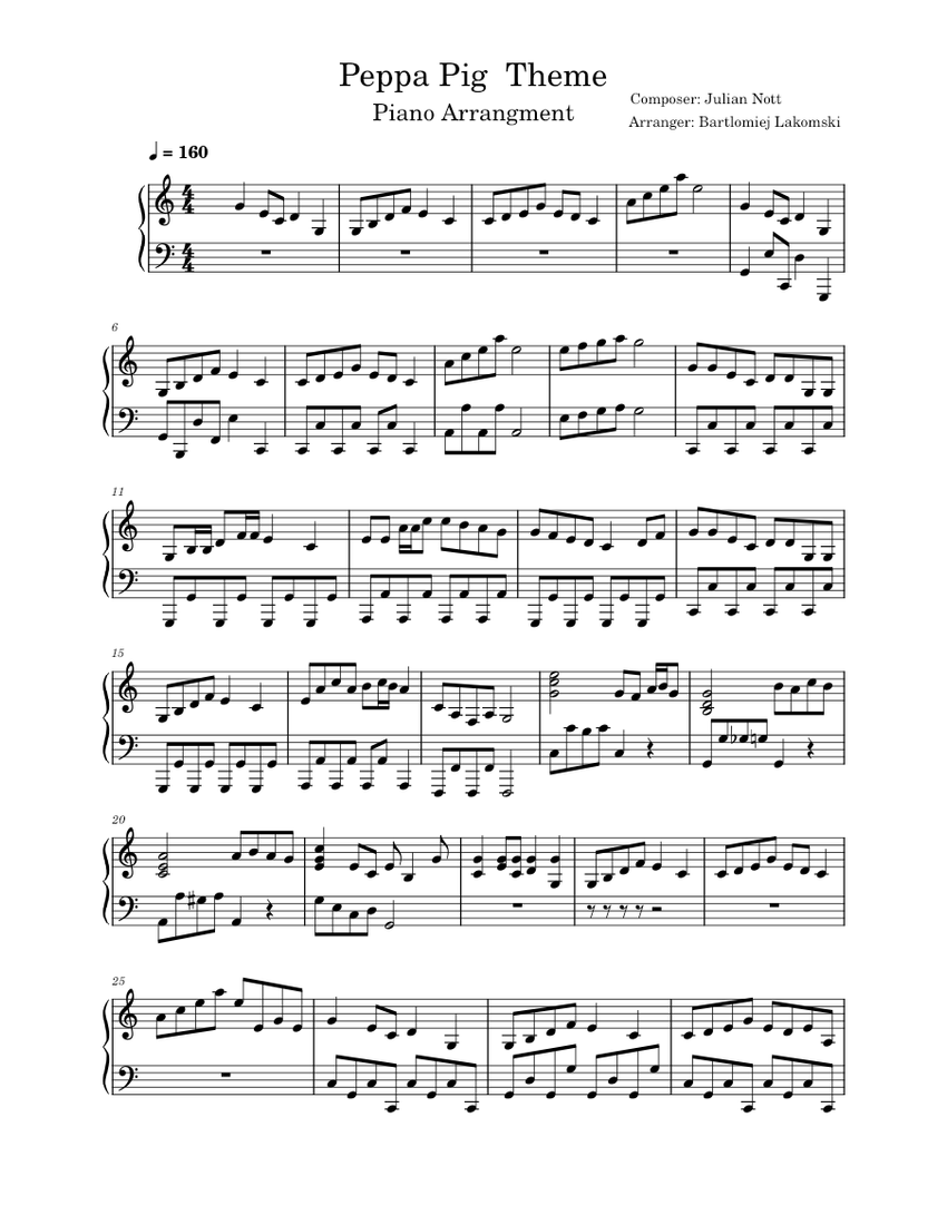 Peppa the Pig theme – Julian Nott Piano-Arrangment Sheet music for ...