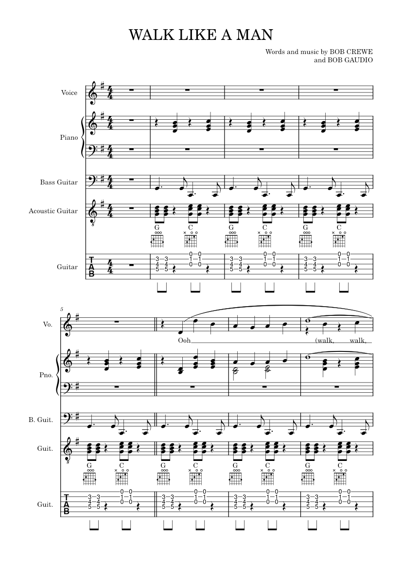 Walk Like A Man - Frankie Valli & The Four Seasons Sheet music for ...