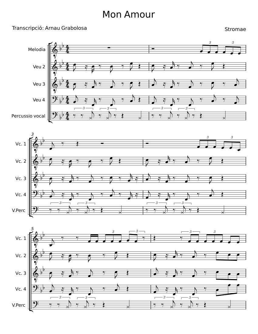 Mon Amour - Stromae Sheet music for Piano, Drum group (Mixed Quintet ...