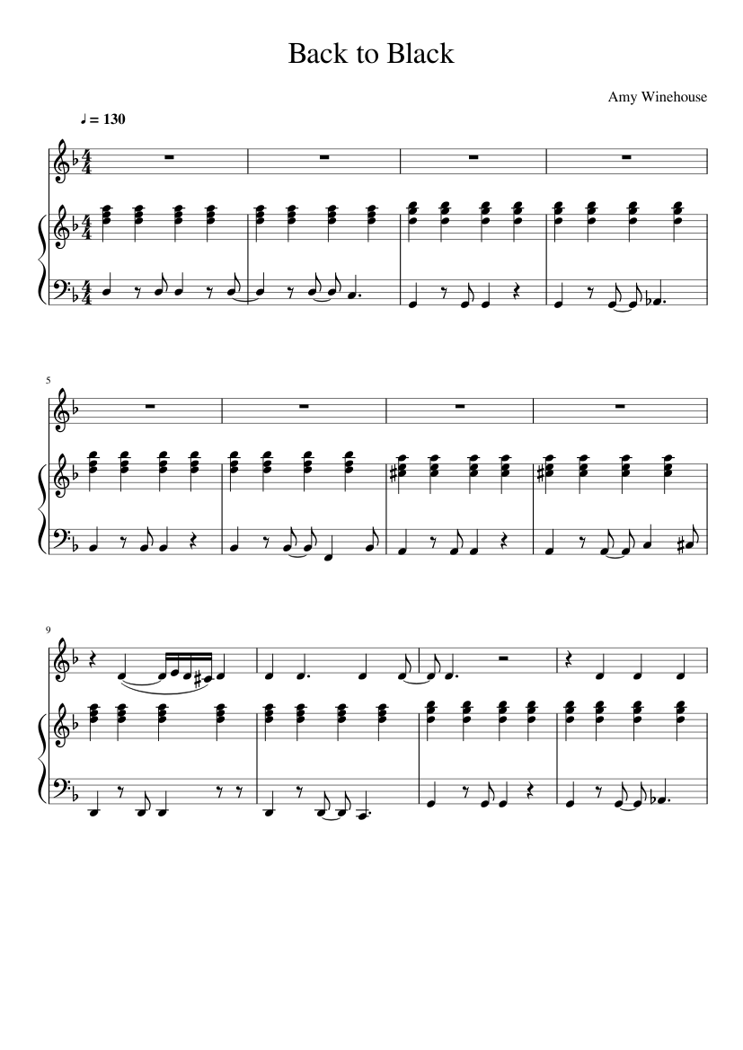 WIP Back to Black -- Amy Winehouse Sheet Music for Piano, Vocals (Piano ...