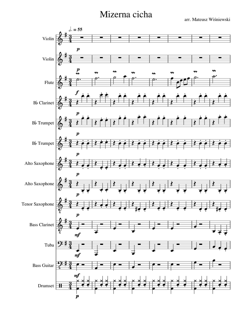 Mizerna cicha Sheet music for Tuba, Flute, Clarinet in b-flat, Clarinet ...