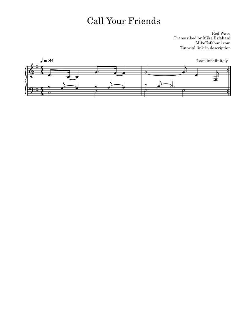 Call Your Friends - Rod Wave Sheet music for Piano (Solo) Easy ...