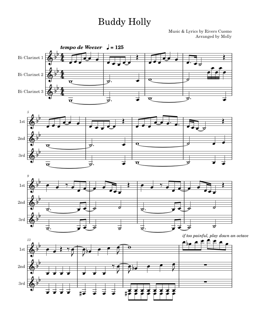Buddy Holly - Weezer (Clarinet arrangement) Sheet Music for Clarinet in b-flat (Woodwind Quartet ...
