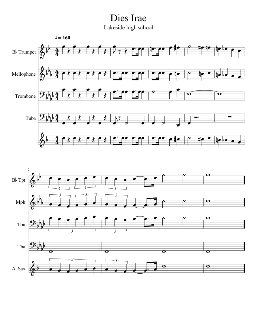 Dies Irae Sheet music for Trombone, Tuba, Mellophone, Saxophone alto ...