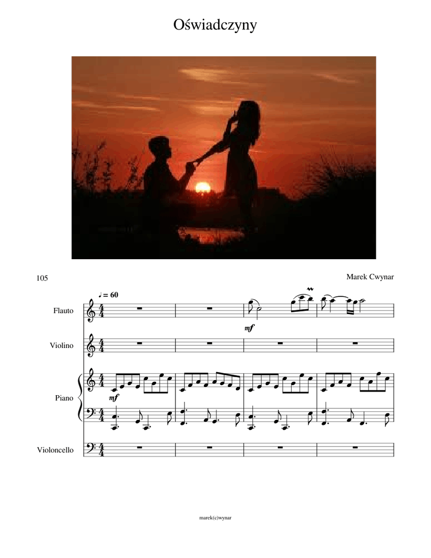 Oświadczyny Sheet music for Piano, Flute, Violin, Cello (Mixed Quartet) | Musescore.com