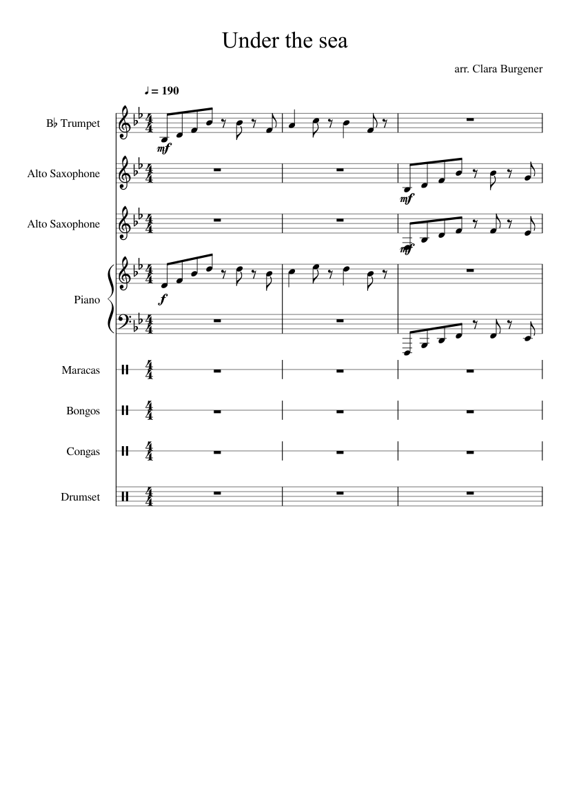 Under The Sea Sheet music for Piano, Saxophone alto, Trumpet in b-flat ...
