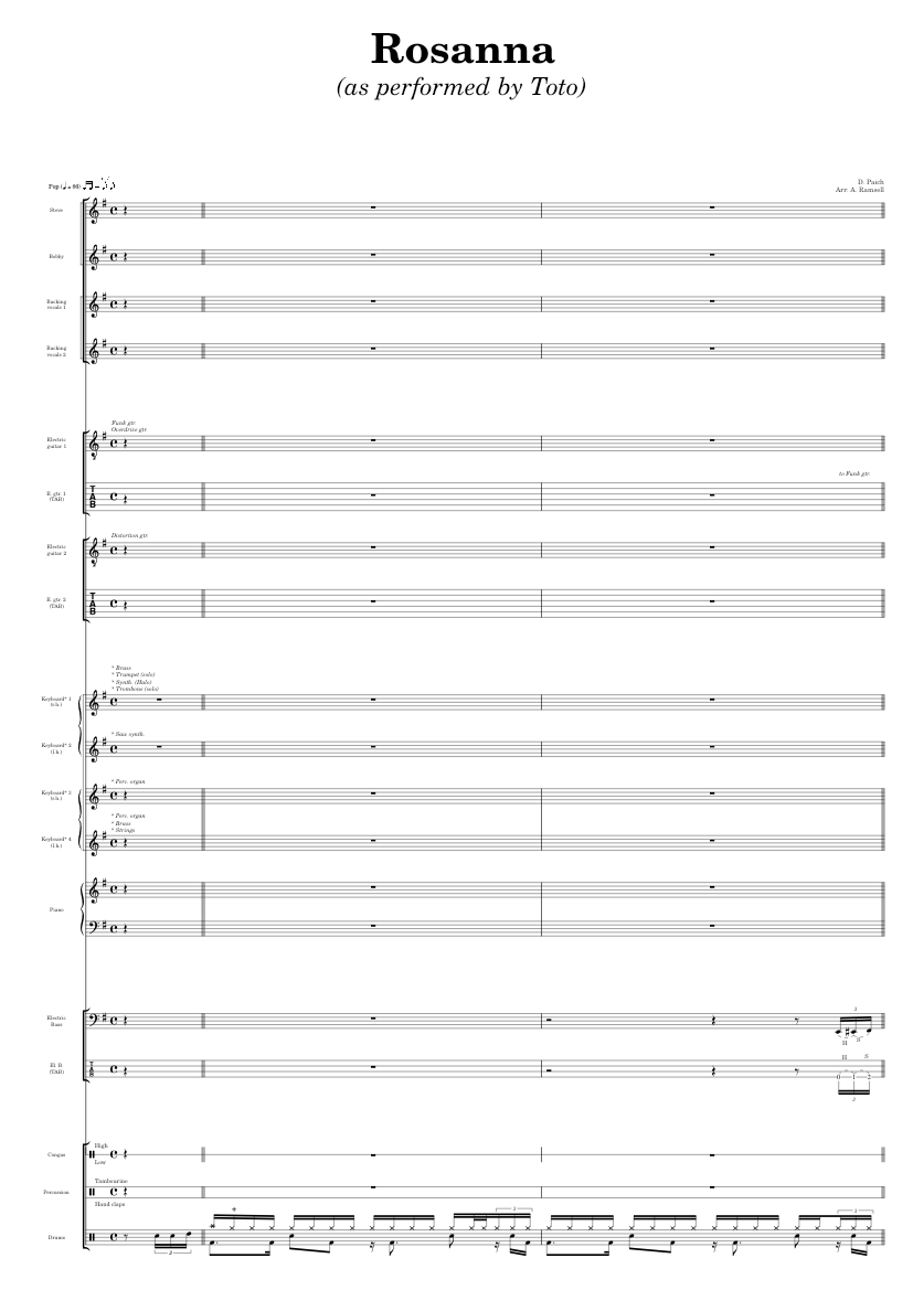 Rosanna - Toto Sheet music for Piano, Vocals, Guitar, Bass guitar ...