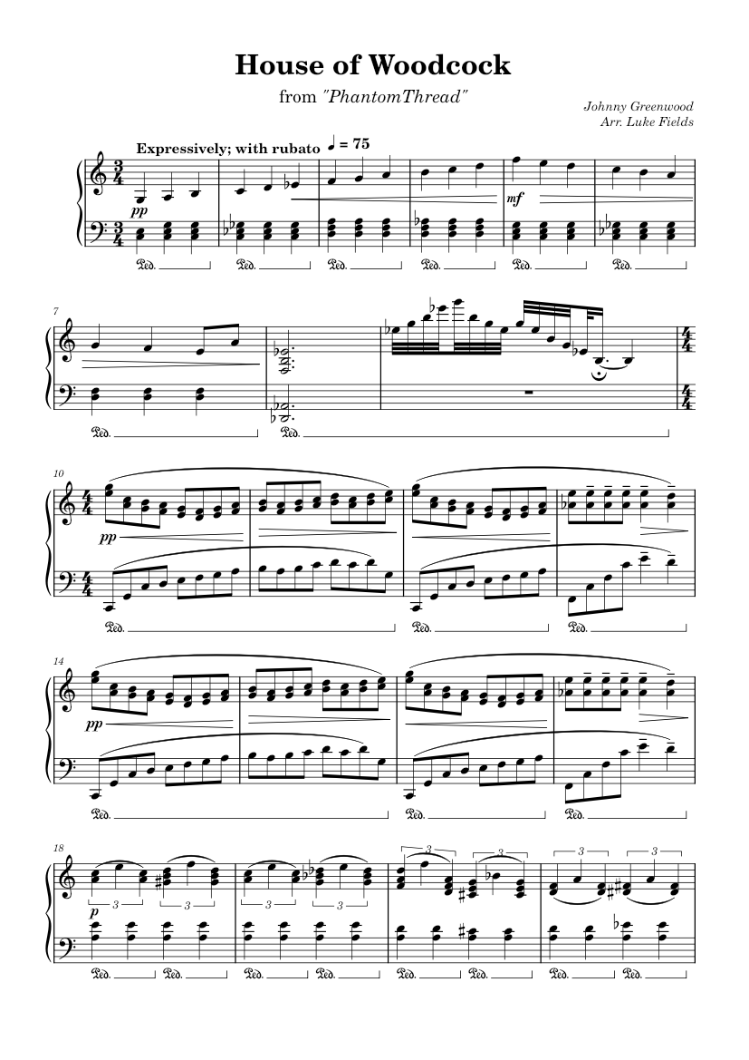 House of Woodcock from "Phantom Thread"- Johnny Greenwood Sheet music ...