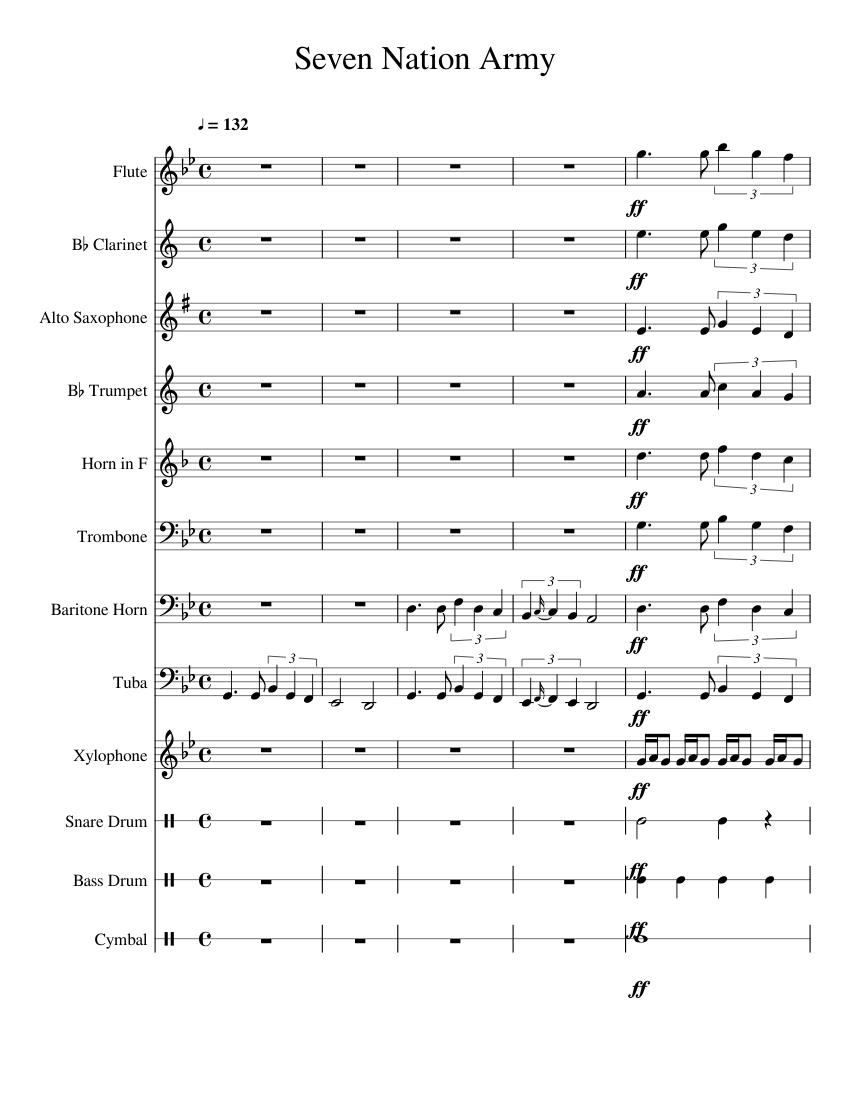 seven nation army (full band) Sheet music for Trombone, Tuba, Flute ...