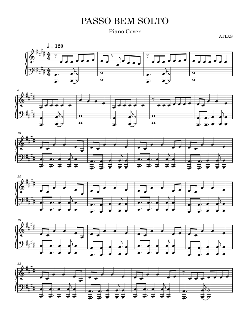 PASSO BEM SOLTO – ATLXS - Piano Cover Sheet Music for Piano (Solo) Easy | MuseScore.com