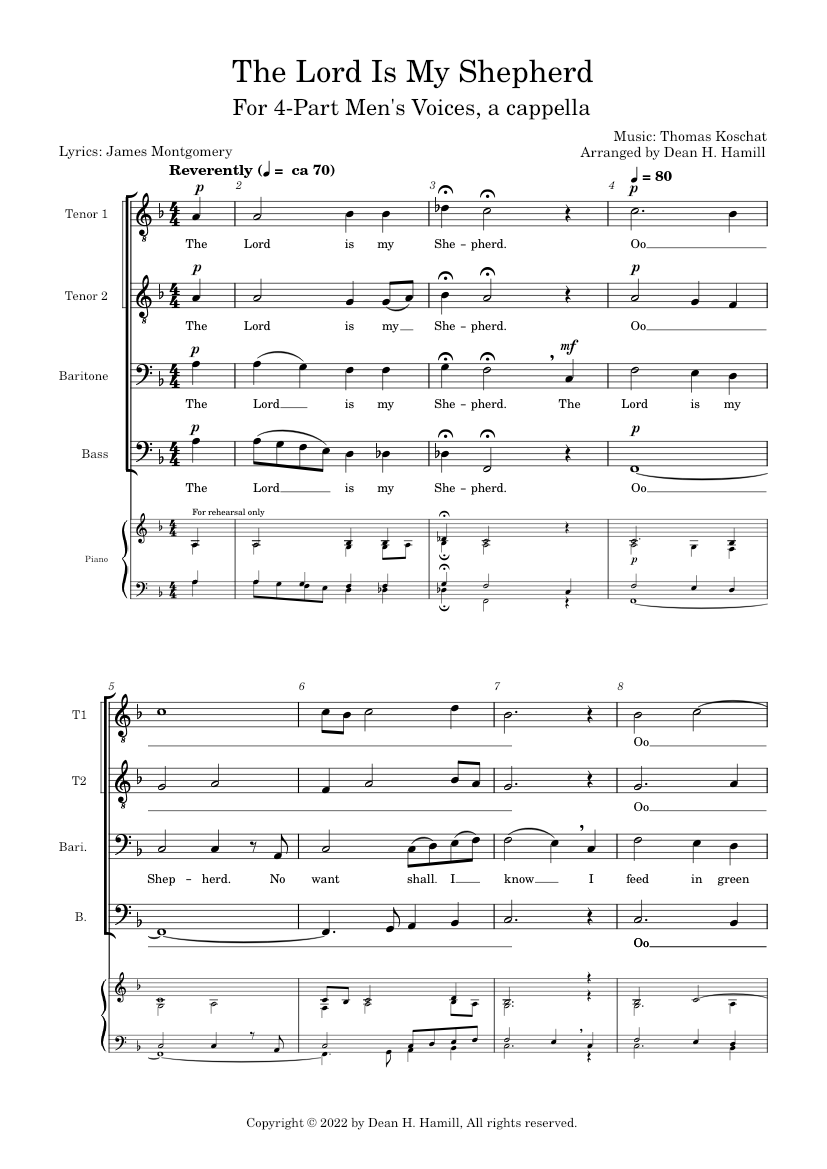 The Lord is My Shepherd – Thomas Koschat Sheet Music for Piano, Tenor ...