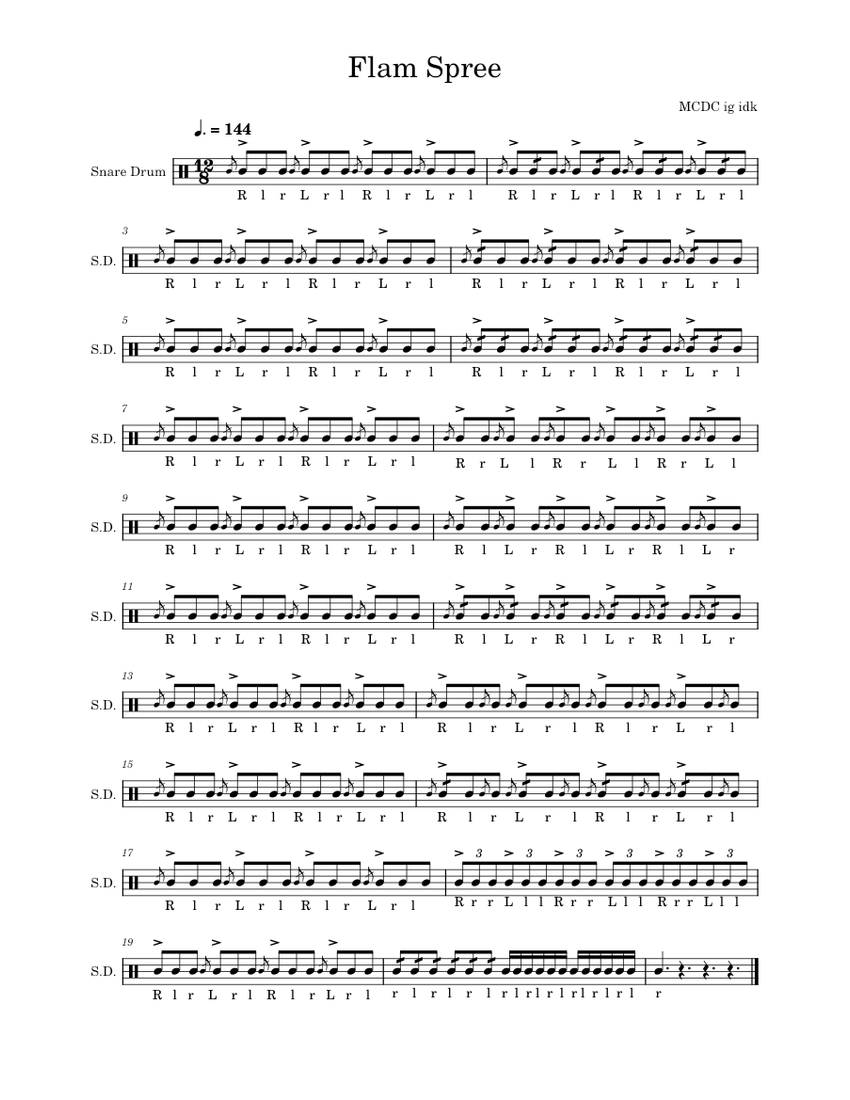 Flam Spree Sheet music for Snare drum (Solo) | Musescore.com