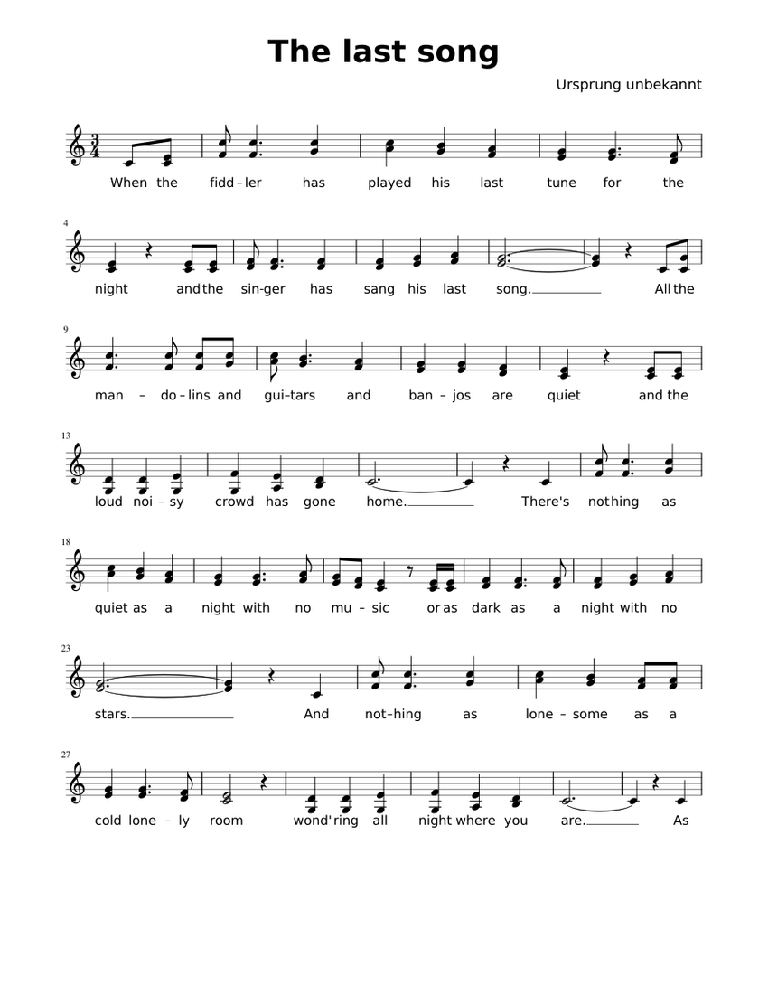 The last song Sheet music for Piano (Solo) Easy | Musescore.com