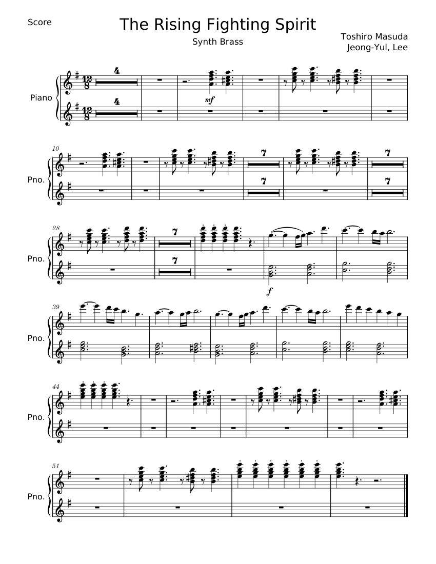 The Rising Fighting Spirit - Toshiro Masuda Sheet music for Piano ...