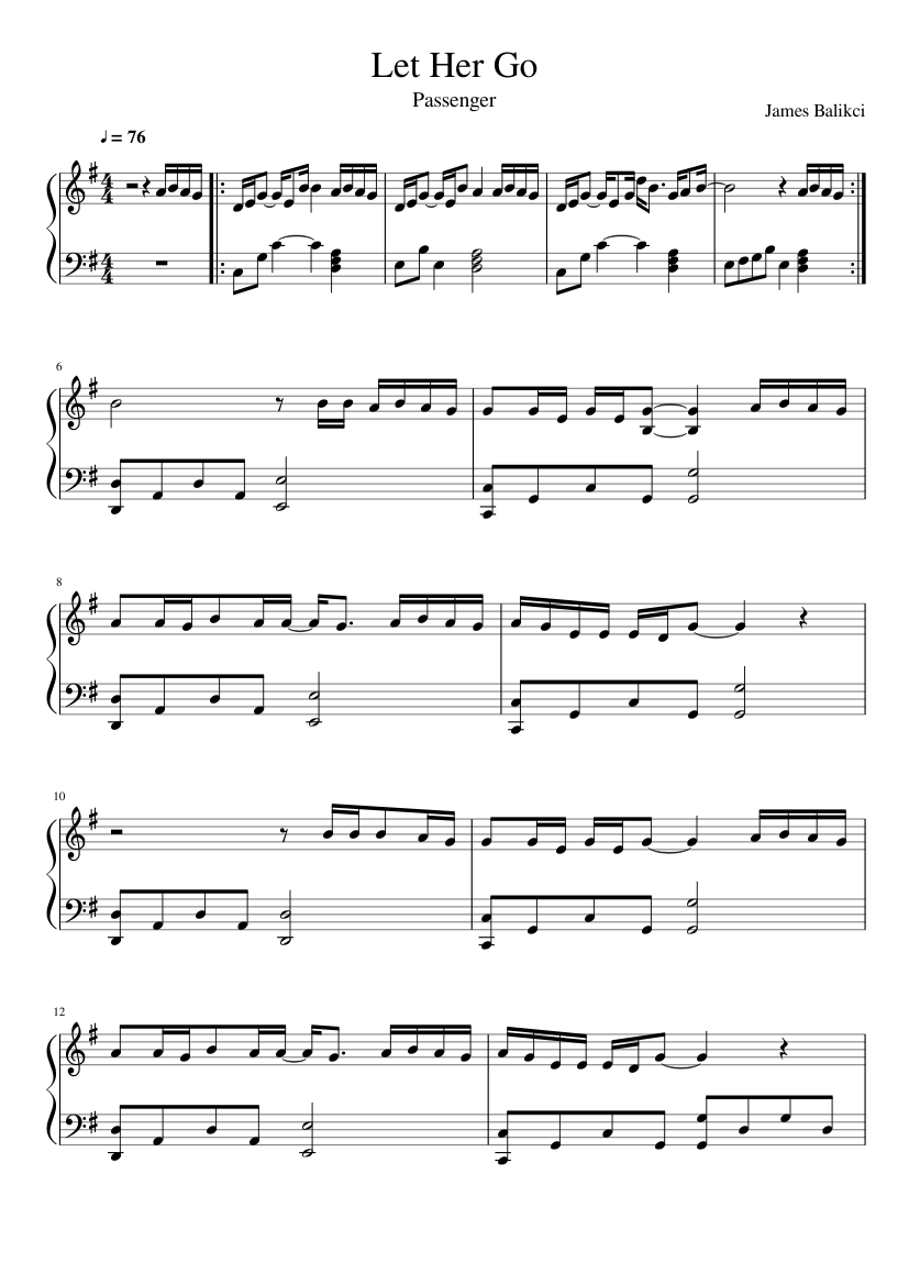 Let Her Go - Passenger Sheet music for Piano (Solo) | Musescore.com