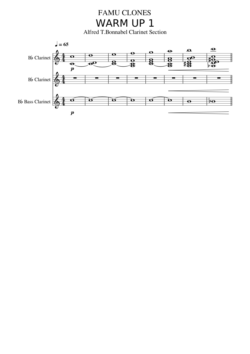 WARM UP 1 Sheet music for Clarinet in b-flat, Clarinet bass (Woodwind ...
