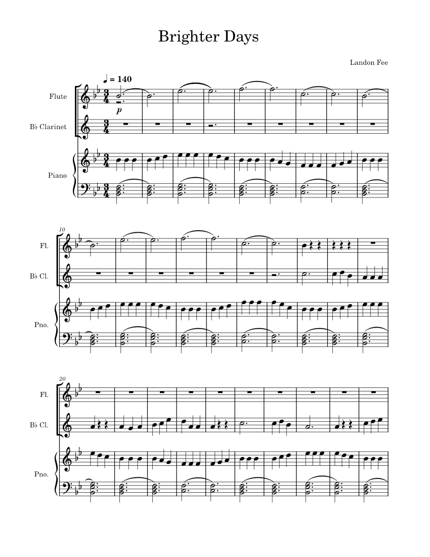 Brighter Days Sheet music for Piano, Flute, Clarinet in b-flat (Mixed ...
