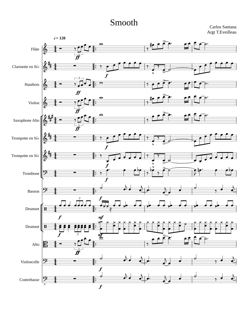 Smooth - Santana Sheet Music for Trombone, Flute, Oboe, Clarinet in b ...