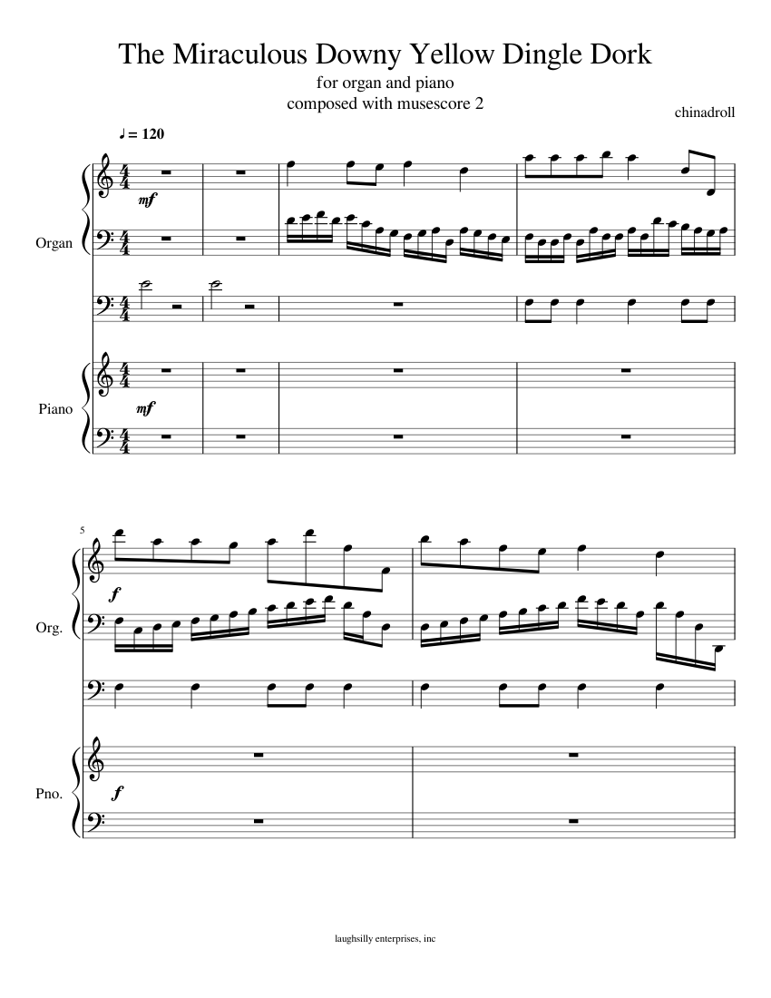 The Miraculous Downy Yellow Dingle Dork Sheet music for Piano, Organ ...