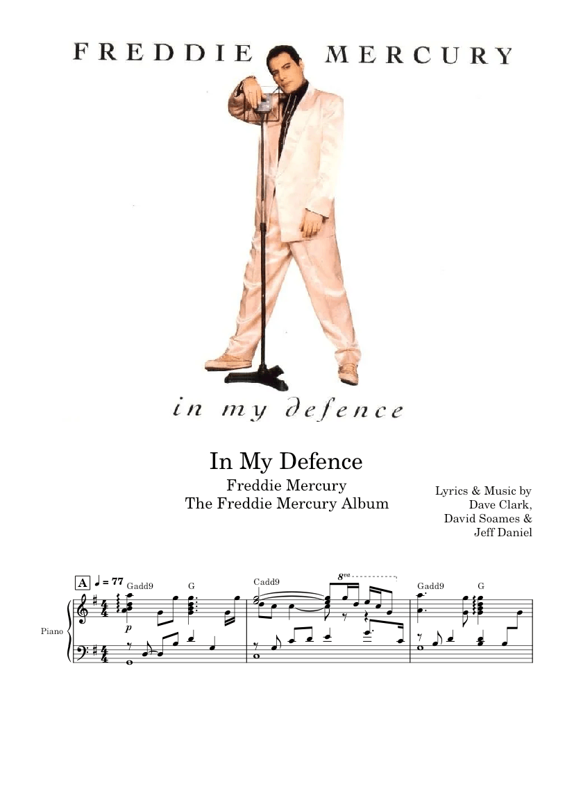 In My Defence - Freddie Mercury Sheet music for Piano, Vocals (Piano ...