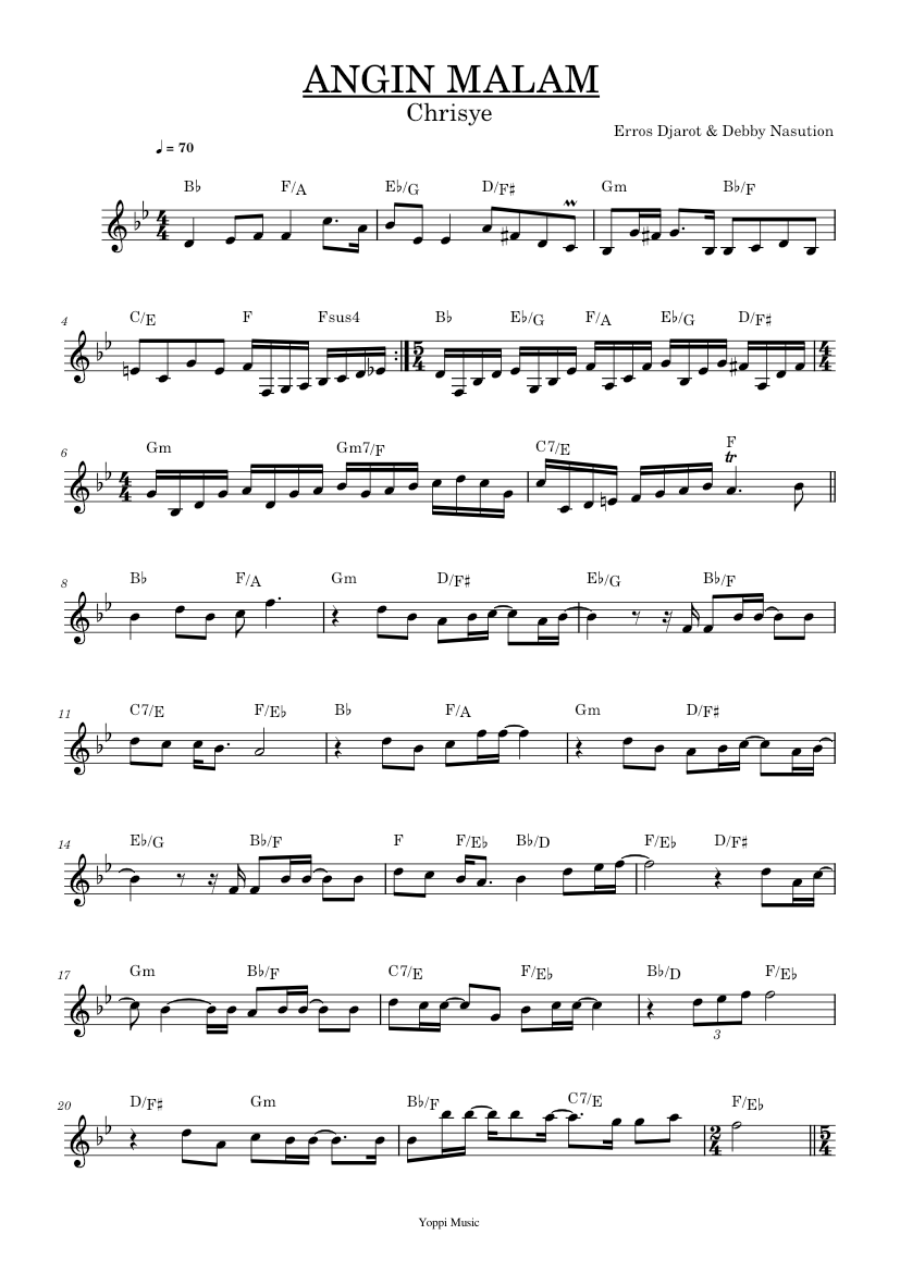 Angin Malam - Chrisye (Lead Sheet) Sheet music for Piano (Solo) Easy ...