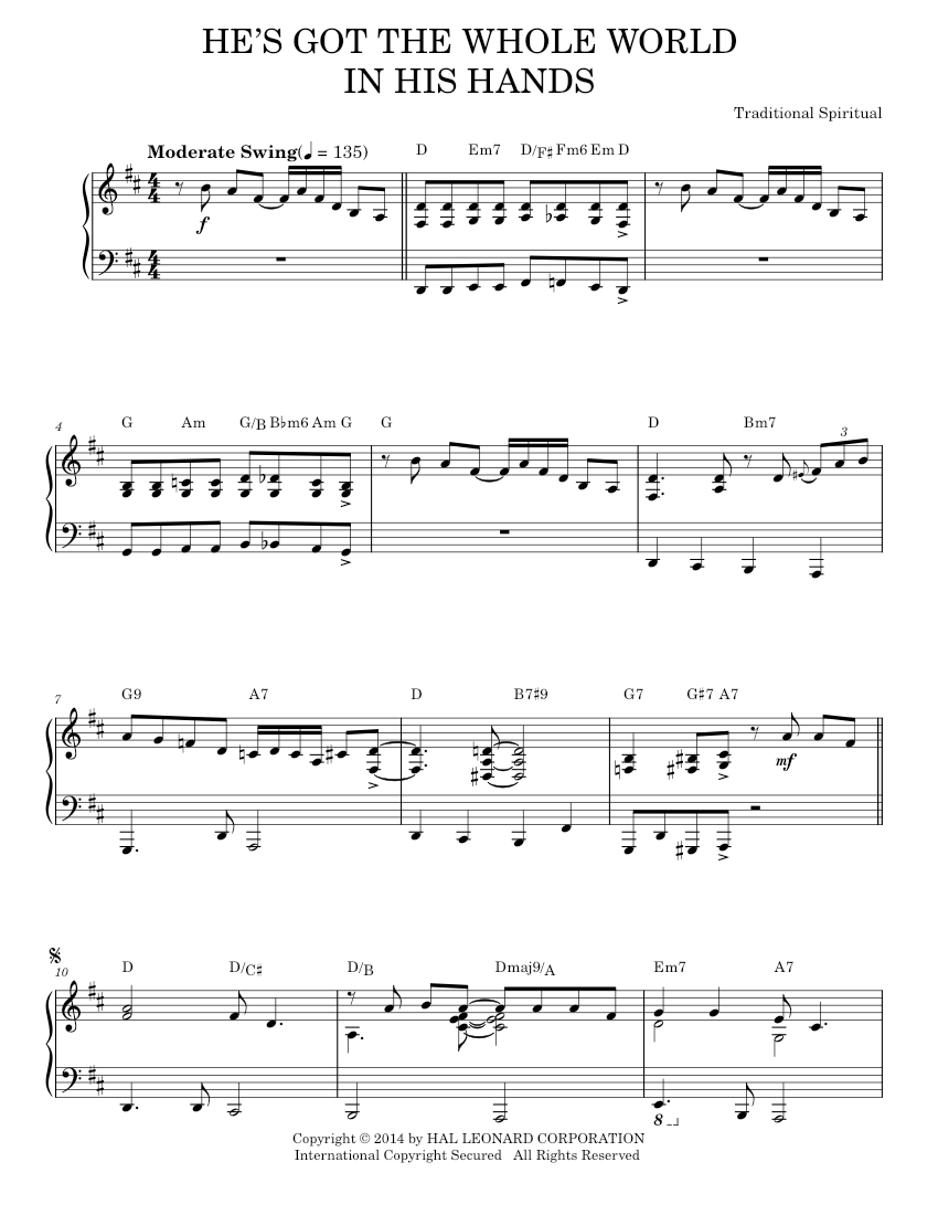 Play Official version of He’s got the whole world in his hands sheet ...
