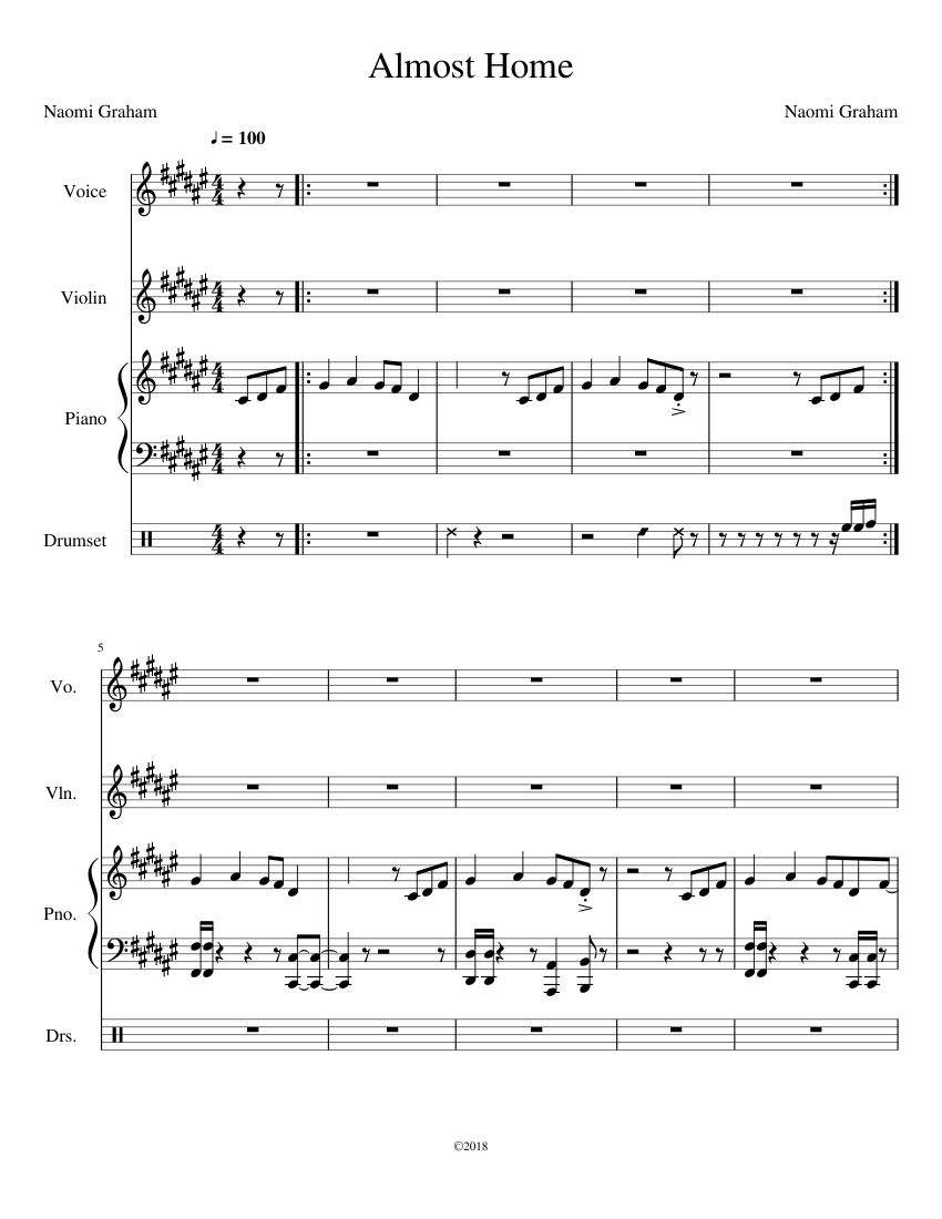 Almost home finished Sheet music for Piano, Vocals, Violin, Drum group ...