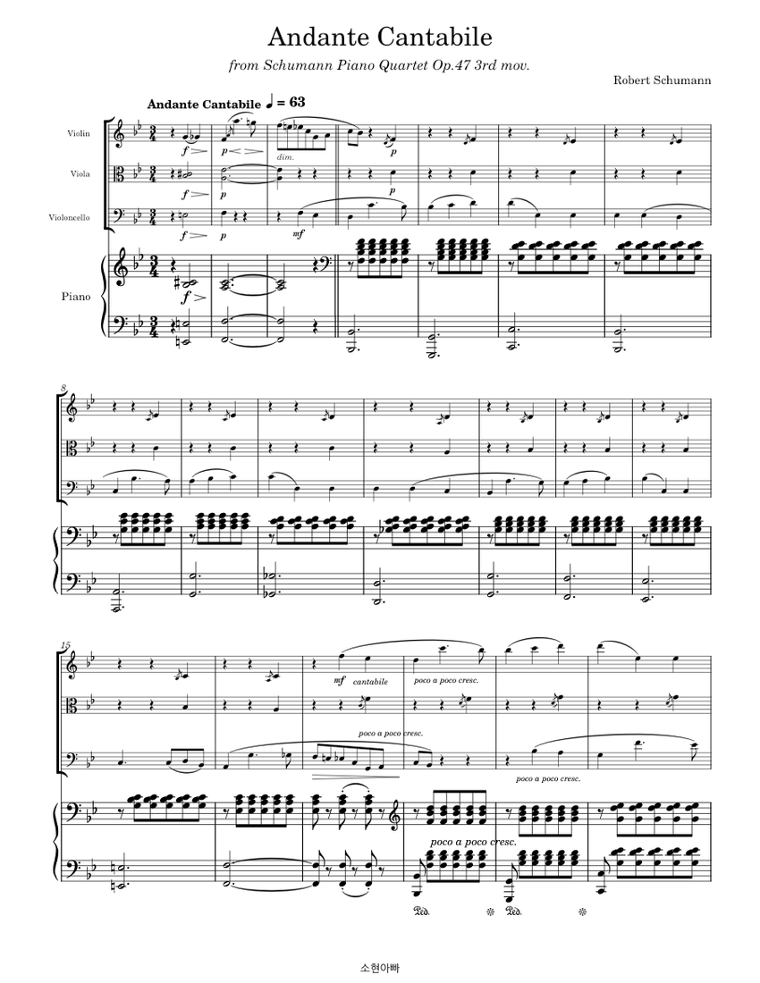 Piano Quartet, Op.47, 3rd mov – Robert Schumann Sheet music for Piano ...