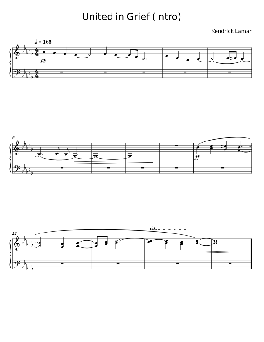 United In Grief - Kendrick Lamar Sheet Music for Piano (Solo) Easy ...