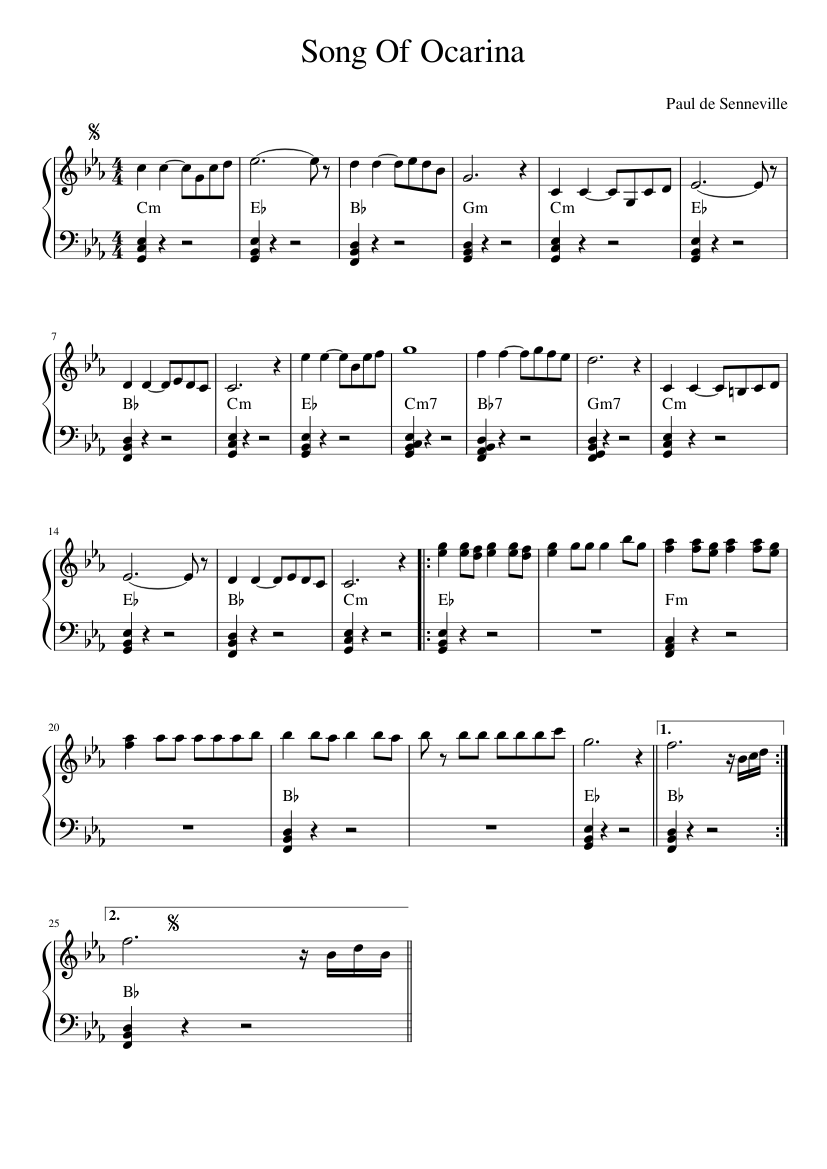 Song Of Ocarina Sheet Music with Chords for Piano (Solo) easy ...