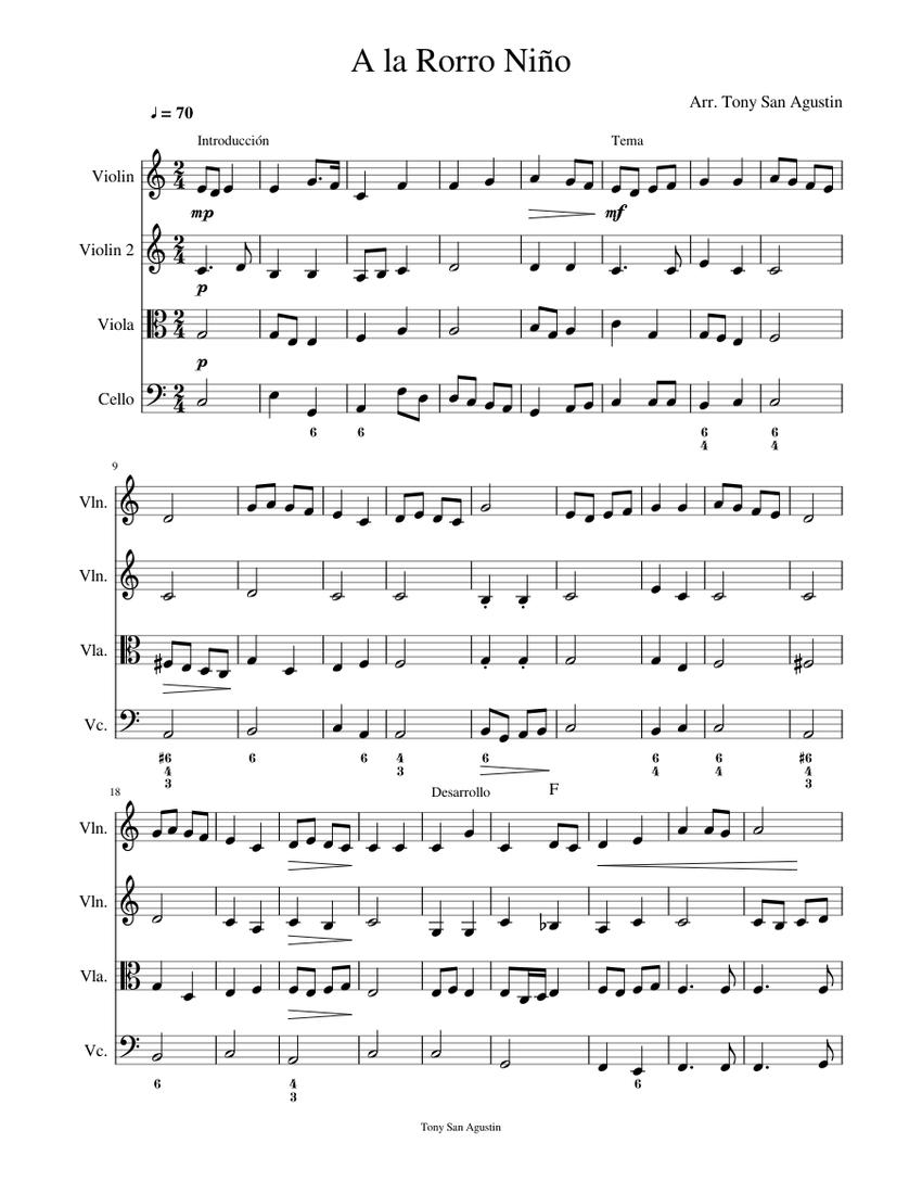Al arrorró niño (strings quartet) Sheet music for Violin, Viola, Cello ...