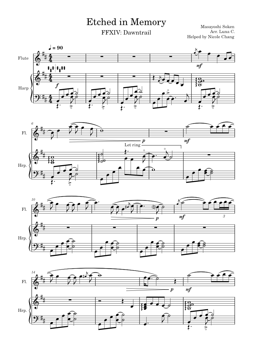 Etched in Memory | FFXIV Dawntrail MSQ Theme Sheet Music for Flute ...