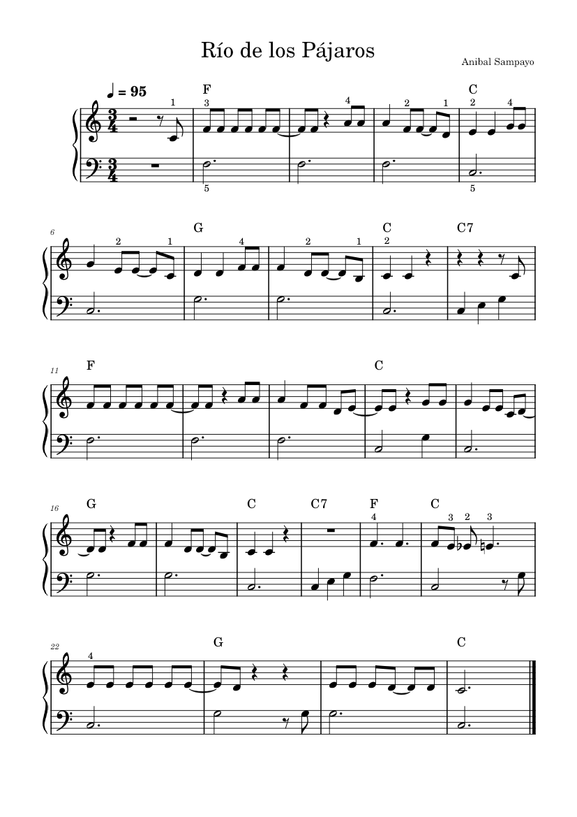 Río de los Pajaros – Aníbal Sampayo Sheet music for Piano (Solo) Easy ...