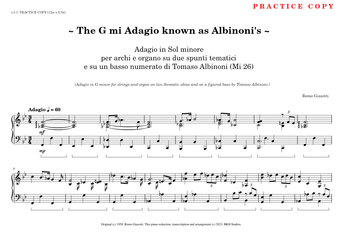 Adagio in G minor – Tomaso Albinoni Sheet music for Piano (Solo) | Musescore.com