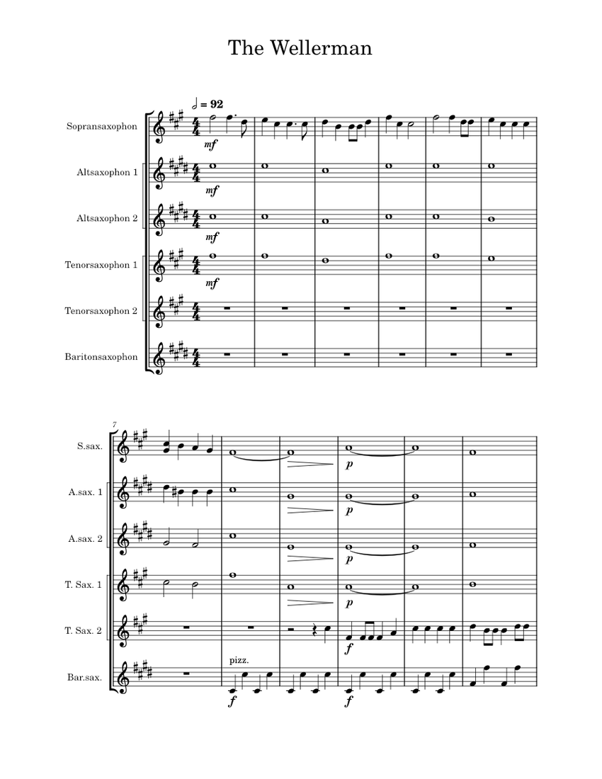 The Wellerman Sax Quintet/Sextet Sheet music for Saxophone alto ...