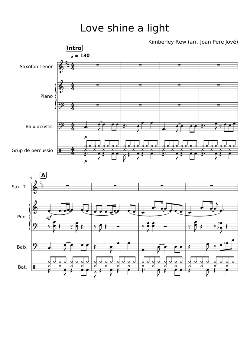 Love Shine a Light - Eurovision Song Contest 1997 (Jazz Quartet) Sheet ...