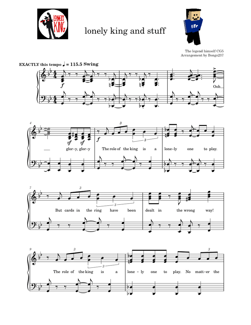Lonely King – CG5 (piano arrangement) Sheet music for Piano (Solo ...