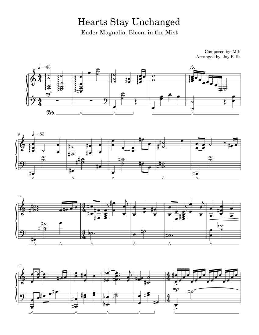 ENDER MAGNOLIA - Hearts Stay Unchanged Sheet Music for Piano (Solo ...