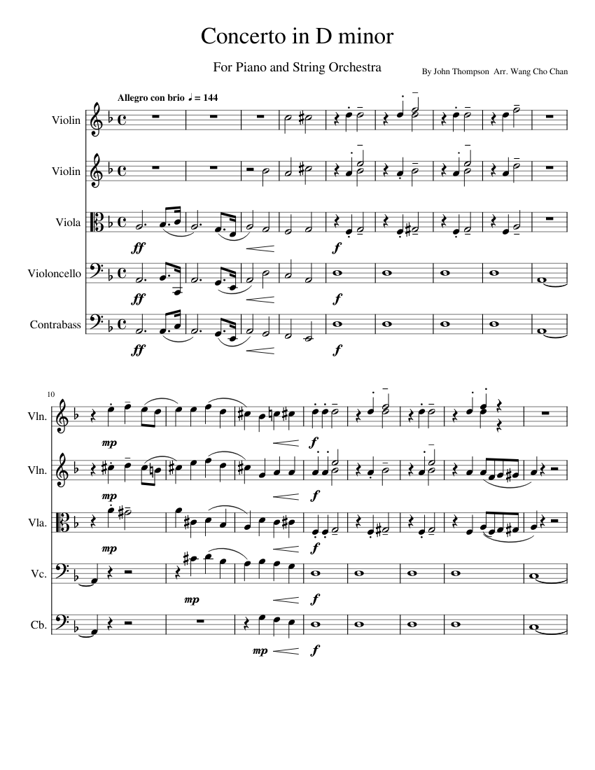 Concerto in D minor For Piano and String Orchestra Sheet music for ...