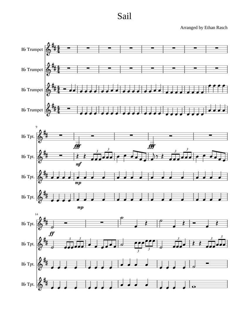 Sail Sheet music for Trumpet in b-flat (Mixed Quartet) | Musescore.com