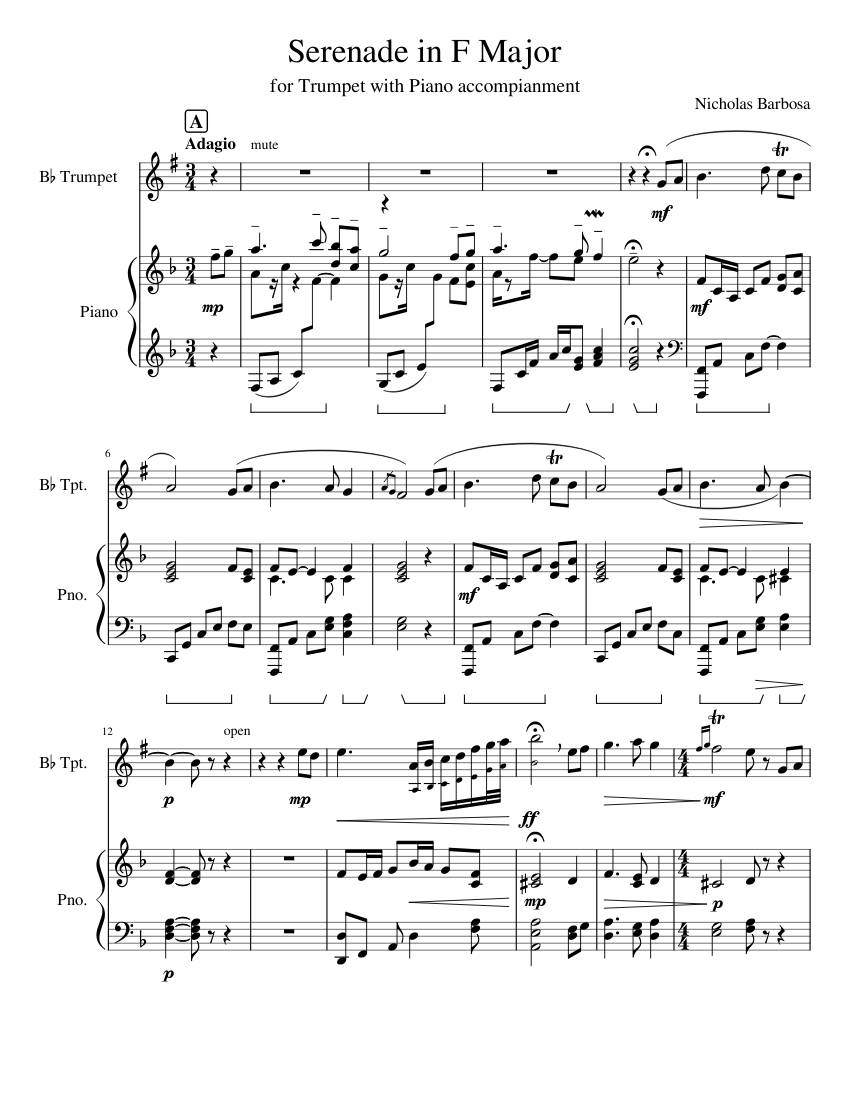 Serenade in F Major Sheet music for Piano, Trumpet in b-flat (Solo ...