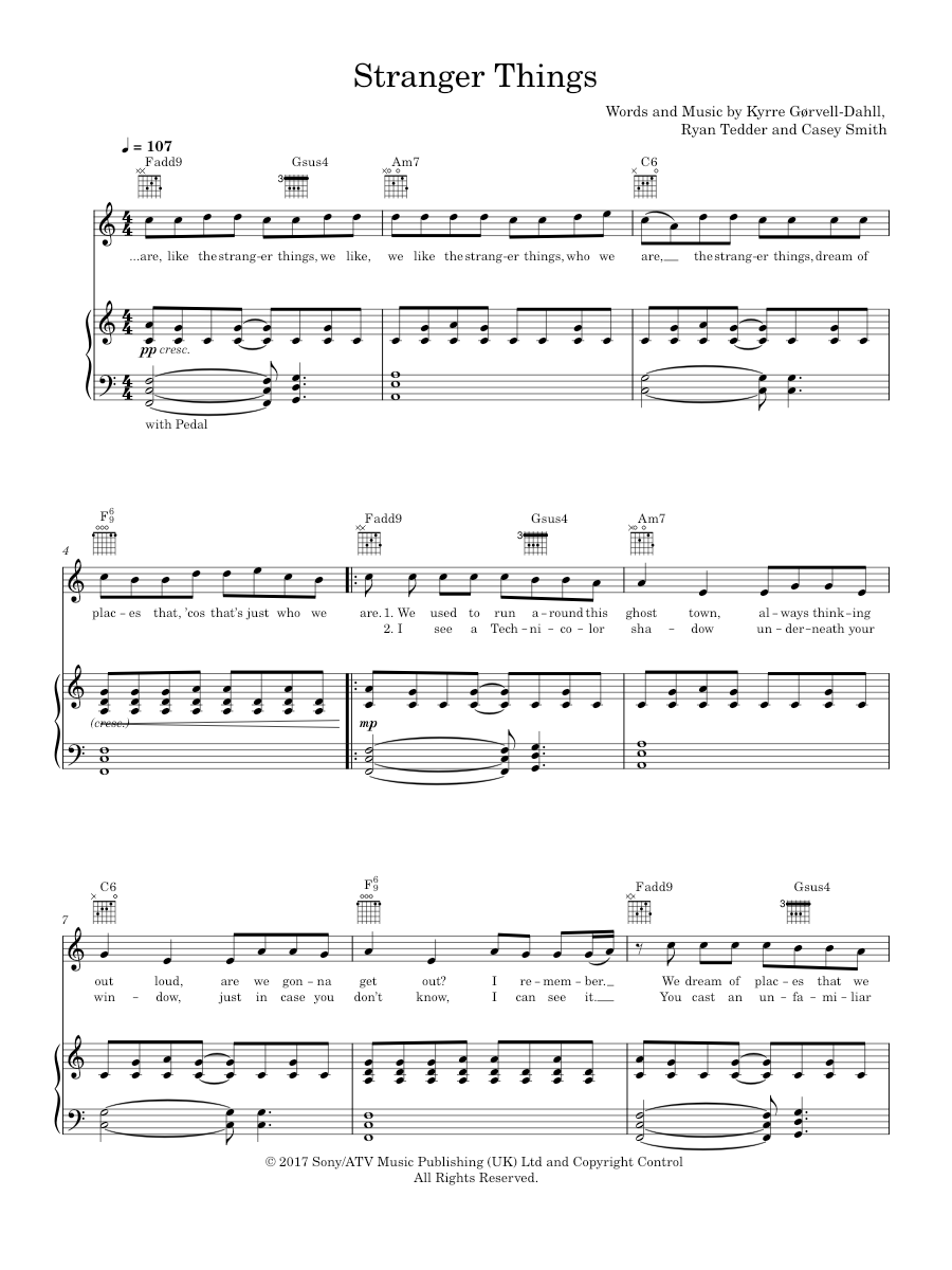 stranger things Sheet music for Piano, Vocals by Kygo: Music Notes by ...