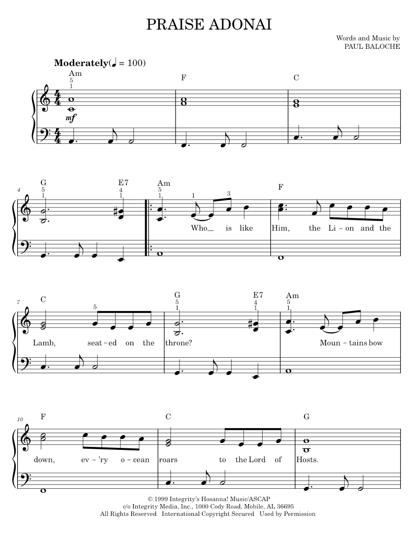 Play Official version of Praise adonai sheet music by Paul Baloche for ...