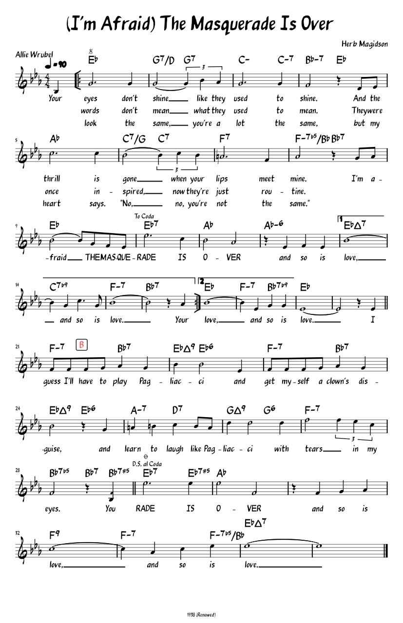 (I'm Afraid) The Masquerade Is Over (Lead sheet with lyrics ) Sheet ...