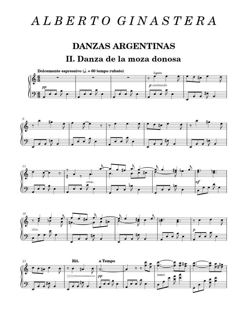 Ginastera: Danzas Argentinas no. 2, "Danza de la moza donosa" Sheet music for Piano (Solo ...