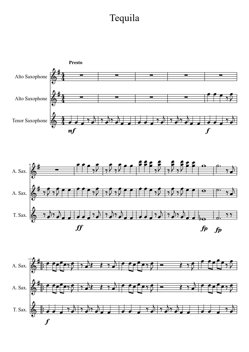 Tequila Sheet Music for Saxophone alto, Saxophone tenor (Saxophone ...