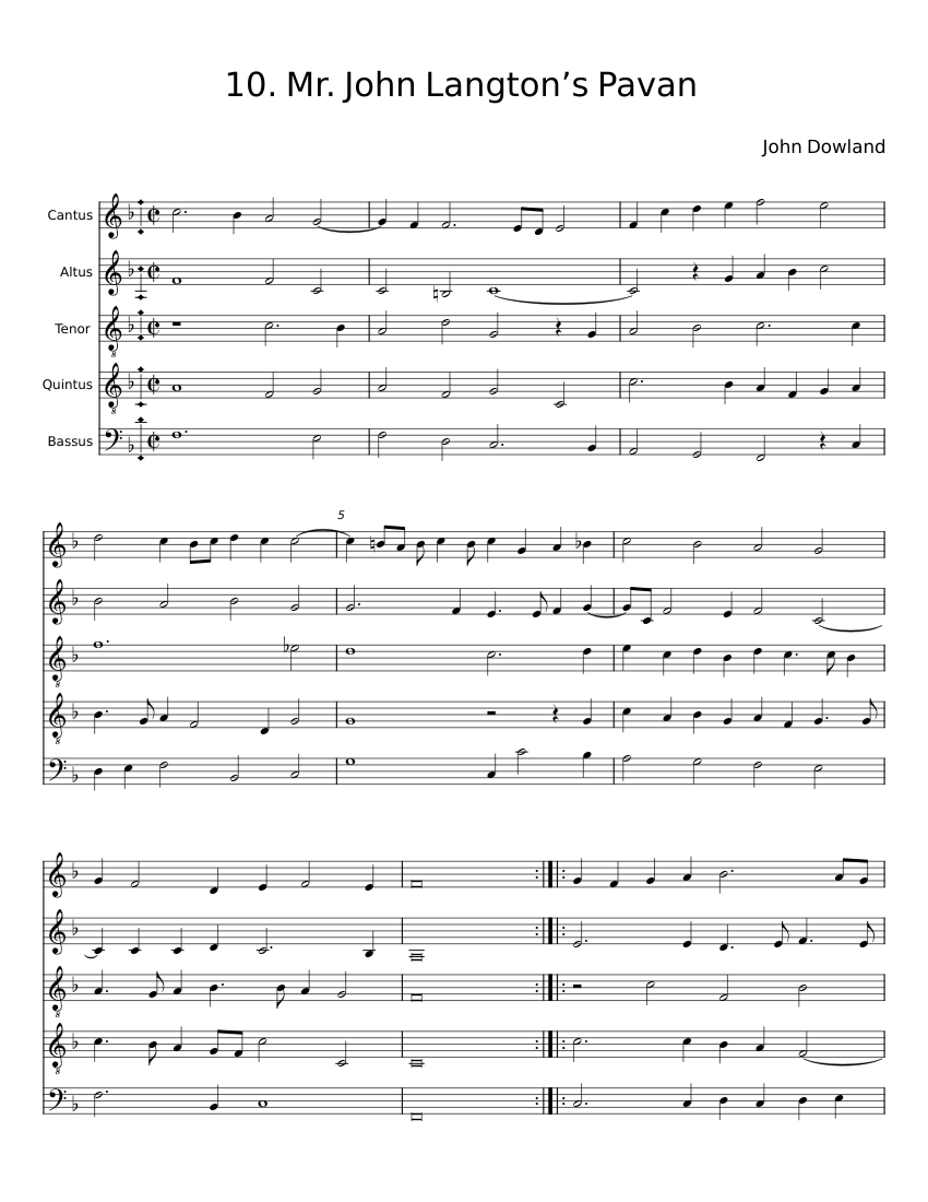 Mr. John Langton's Pavan - John Dowland Sheet music for Synthesizer ...